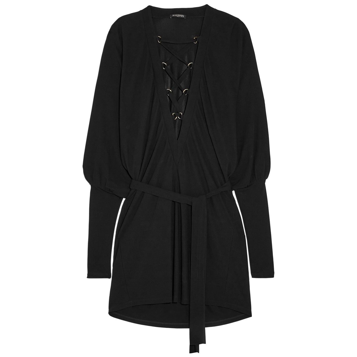 Balmain Lace-Up Crepe Mini Dress For Sale at 1stDibs