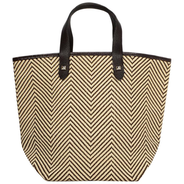 Hermes Brown/Beige Woven Leather and Rope Chevron Chennai PM Bag For ...
