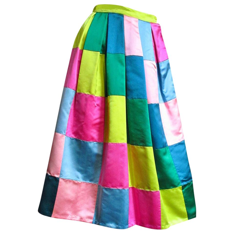 Hattie Carnegie 1950s Silk Color Block Skirt For Sale at 1stDibs