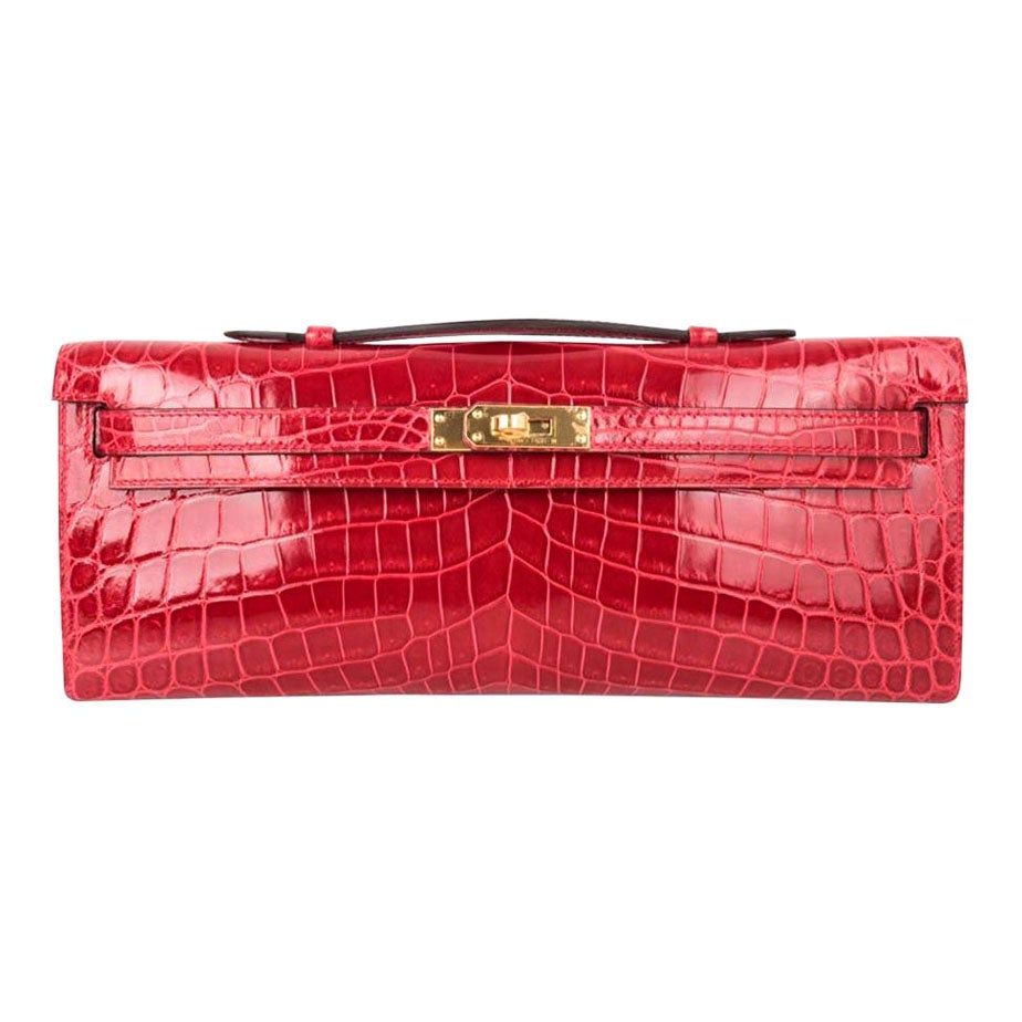Hermes Kelly Cut Bag Braise Crocodile Gold Hardware Exquisite Lipstick ...