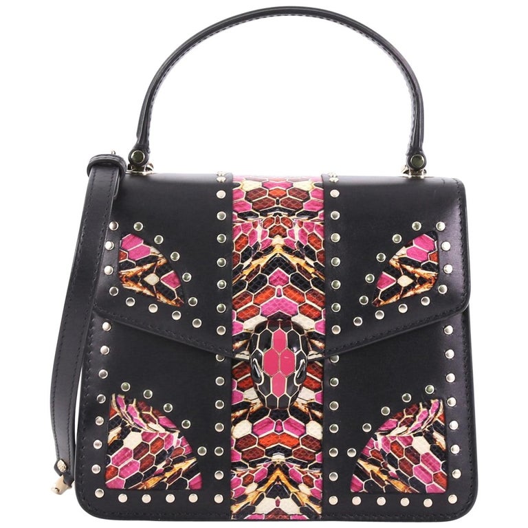 Bvlgari Serpenti Forever Top Handle Bag Studded Leather and Python ...