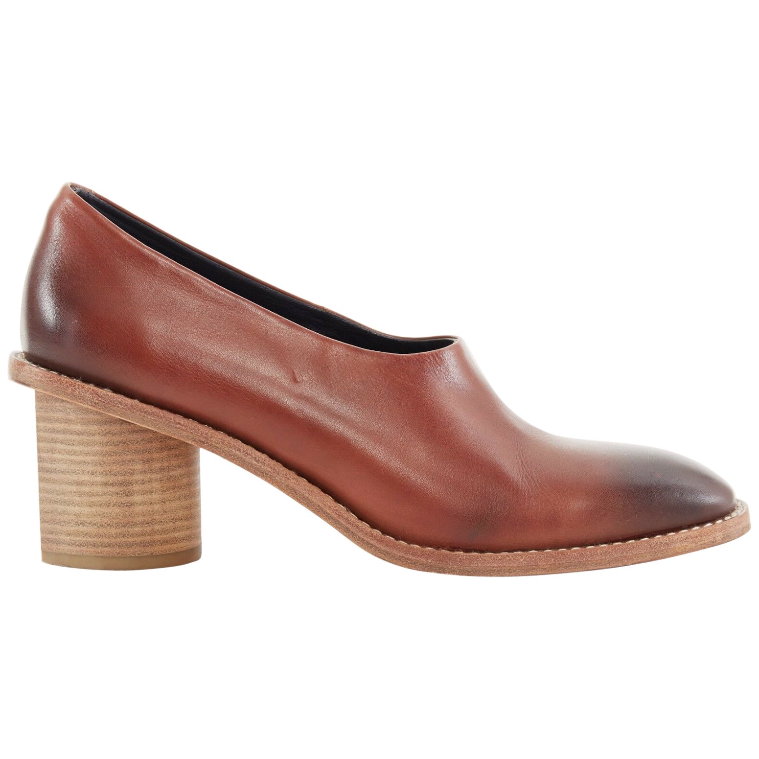 Celine Shoe Leather with Suede Platform Shaped Wood Stacked Heel 39.5 ...