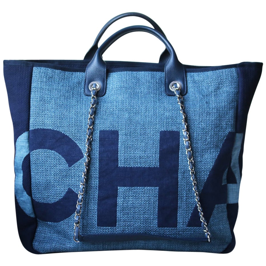 CHANEL c.2002 Red White Blue CC Surf Wave Canvas Beach Bag Large Tote ...