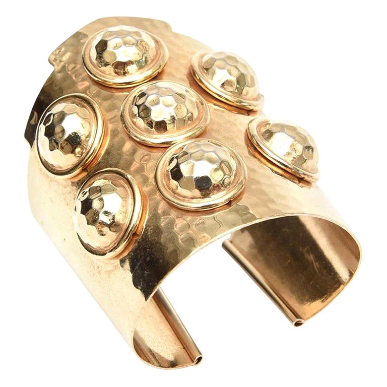 Brass Hand Hammered Wide Cuff Disk Bracelet Vintage For Sale at 1stDibs ...