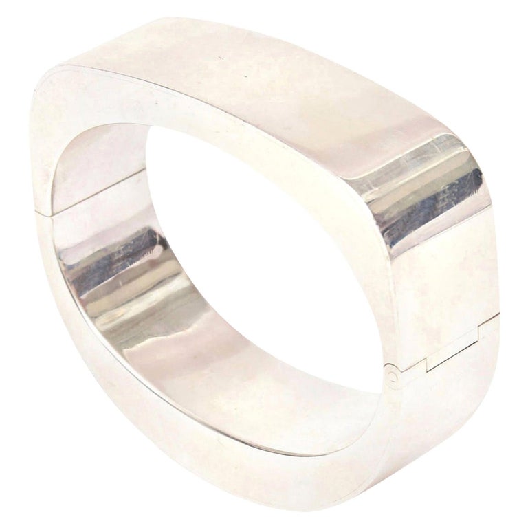Sterling Silver Hinged Modernist Cuff Bracelet For Sale at 1stDibs