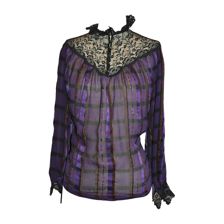 Multi Violet with Metallic Silk and Chiffon with Lace and Ruffle Top ...