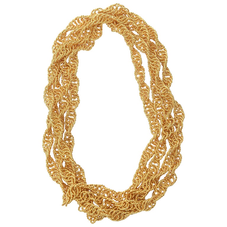Vintage Gold Plated Spiral Chain Wrap Necklace For Sale at 1stDibs