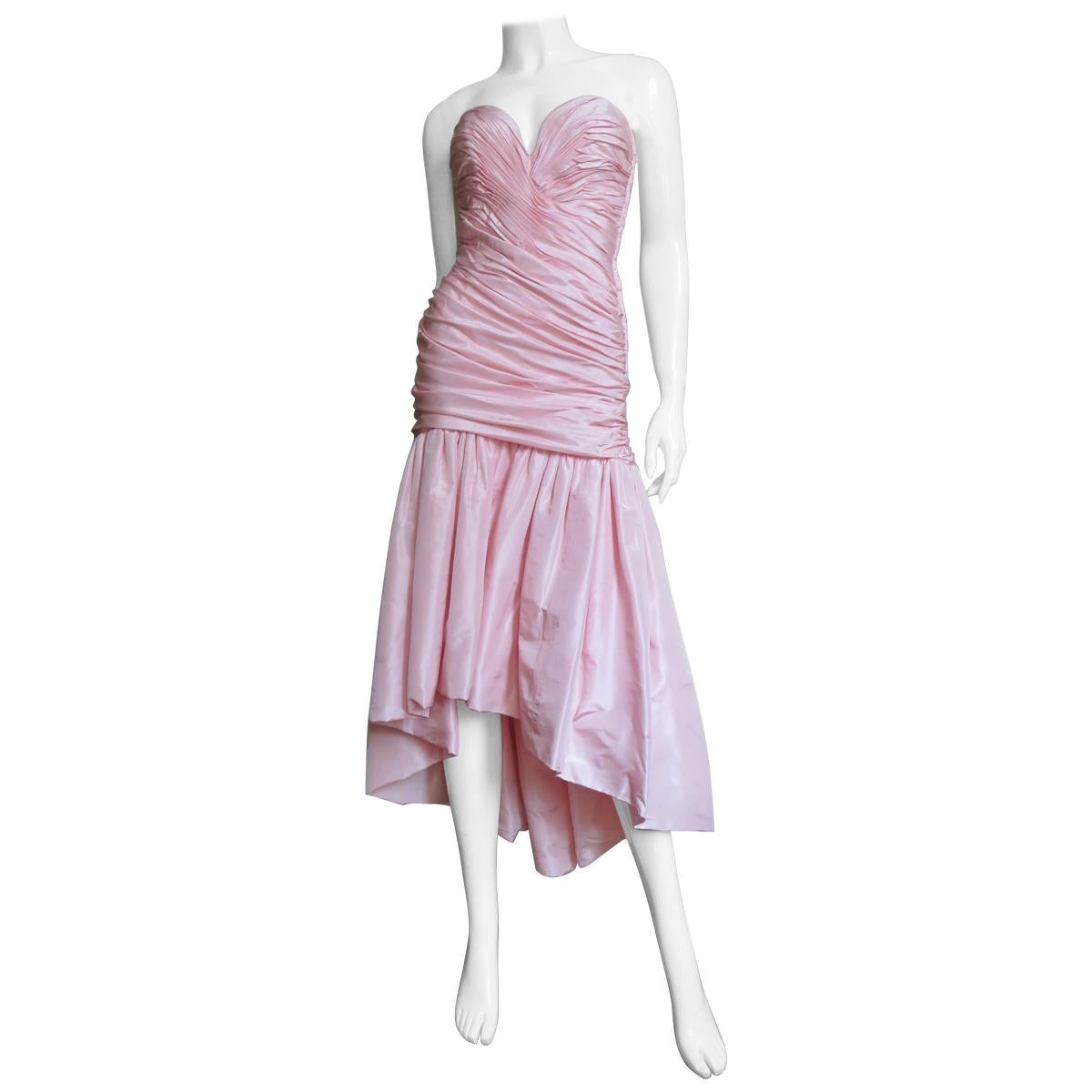 Vicky Tiel 1980s Silk Strapless High Low Bustier Dress For Sale at 1stDibs