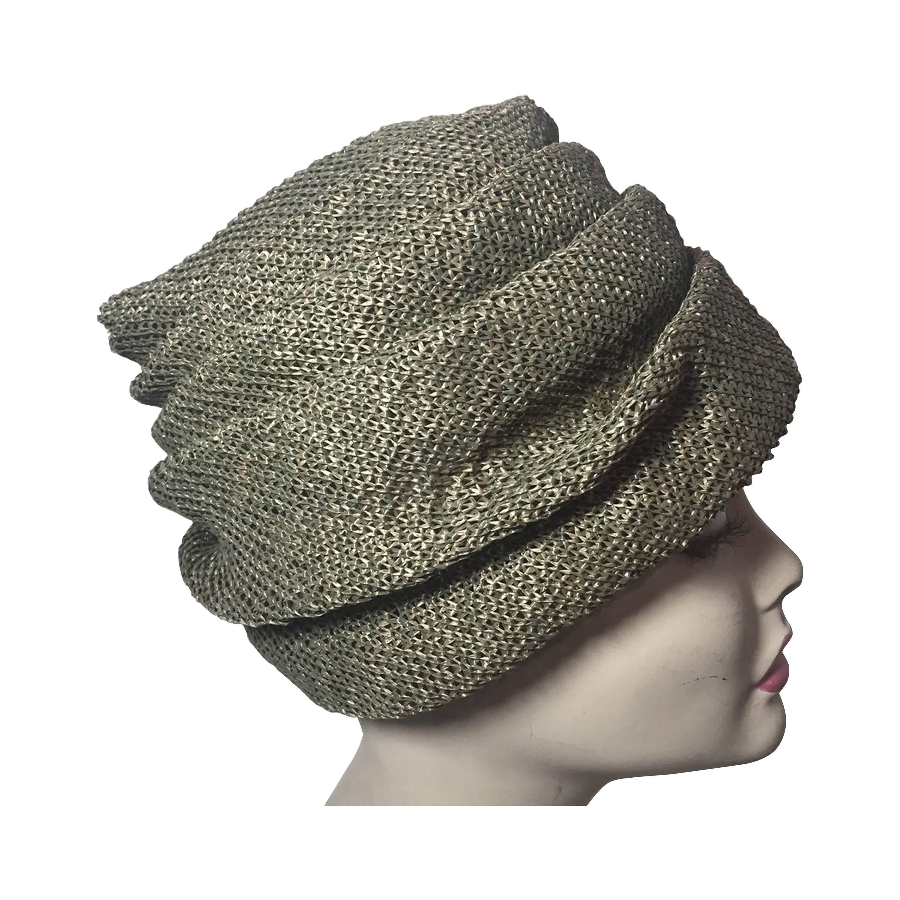 1950s Pertegaz Olive Buckram Turban Hat at 1stDibs
