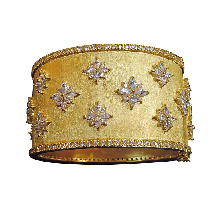Striking Gilt Sterling Silver CZ Crystals Cuff Bangle Bracelet For Sale ...