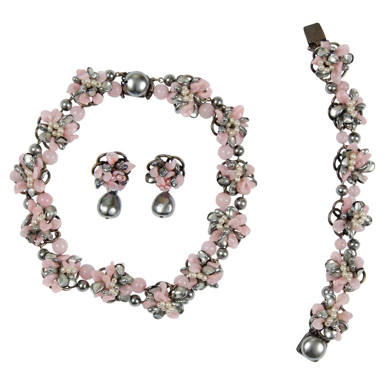 Rousselet glass and paste pearl parure, 1950s at 1stDibs