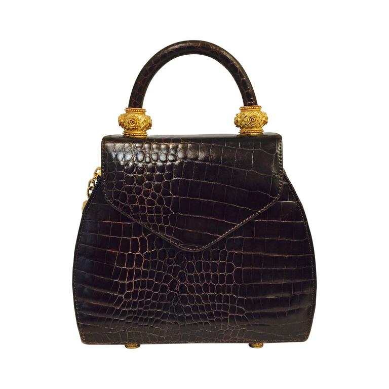 Vincenza Crocodile Embossed Leather Bag at 1stDibs | croc embossed ...