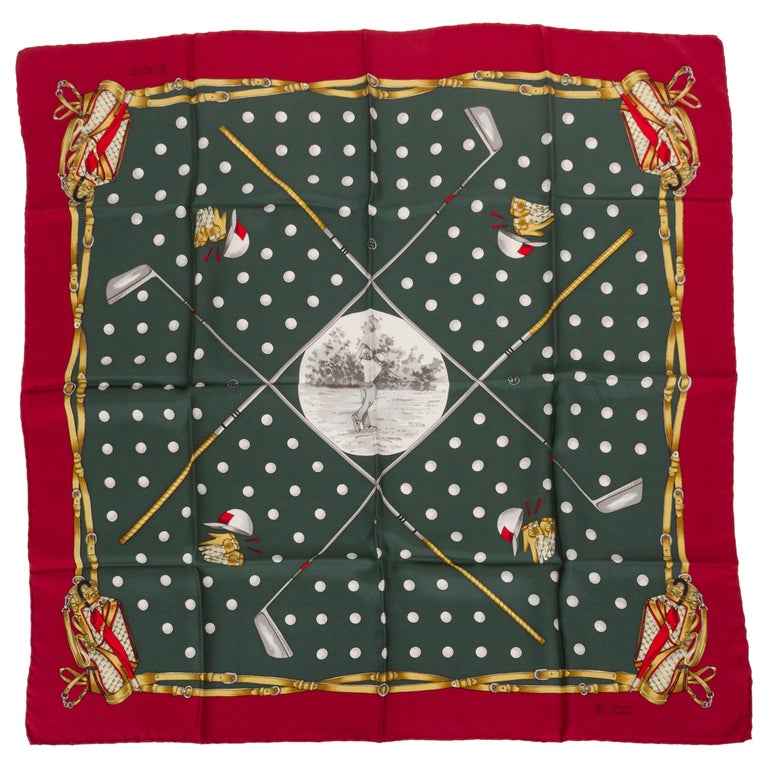 Gucci Green and Red Golf Silk Scarf For Sale at 1stDibs