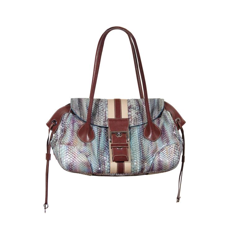 PRADA Light Blue Python Leather SHOULDER BAG Tote HANDBAG For Sale at ...