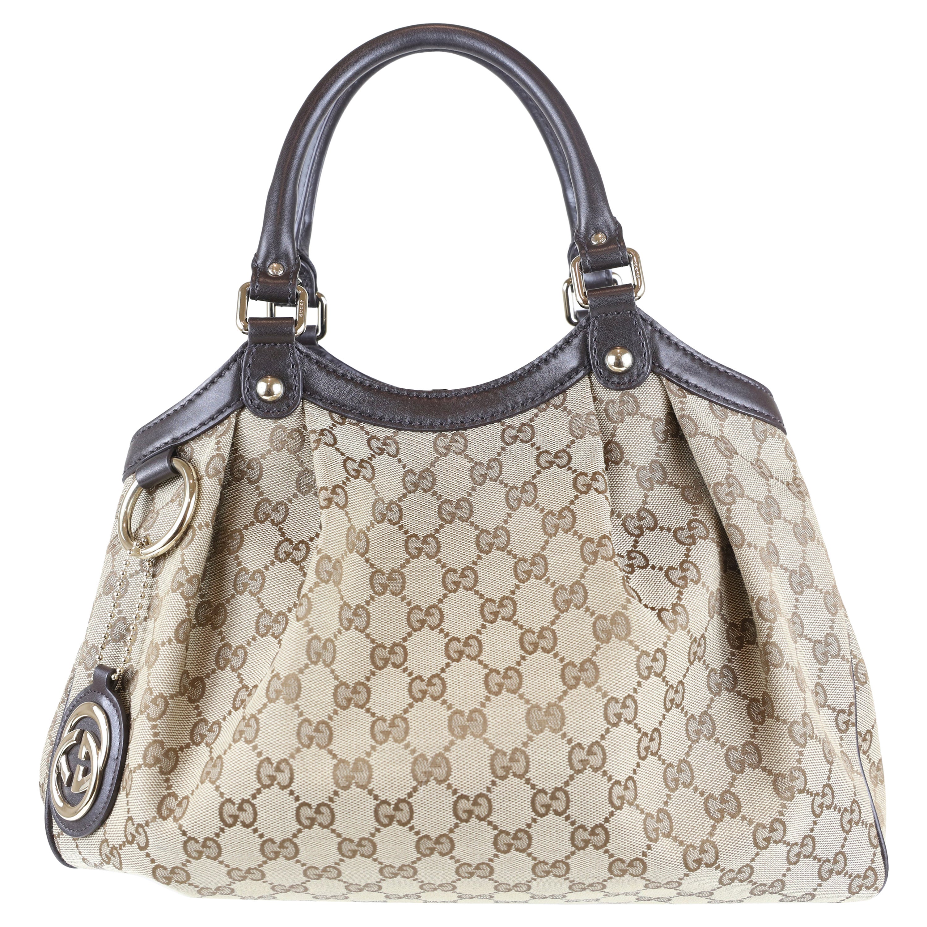 Gucci Vintage Cut Out Handle Bag Canvas with Leather Medium at 1stDibs