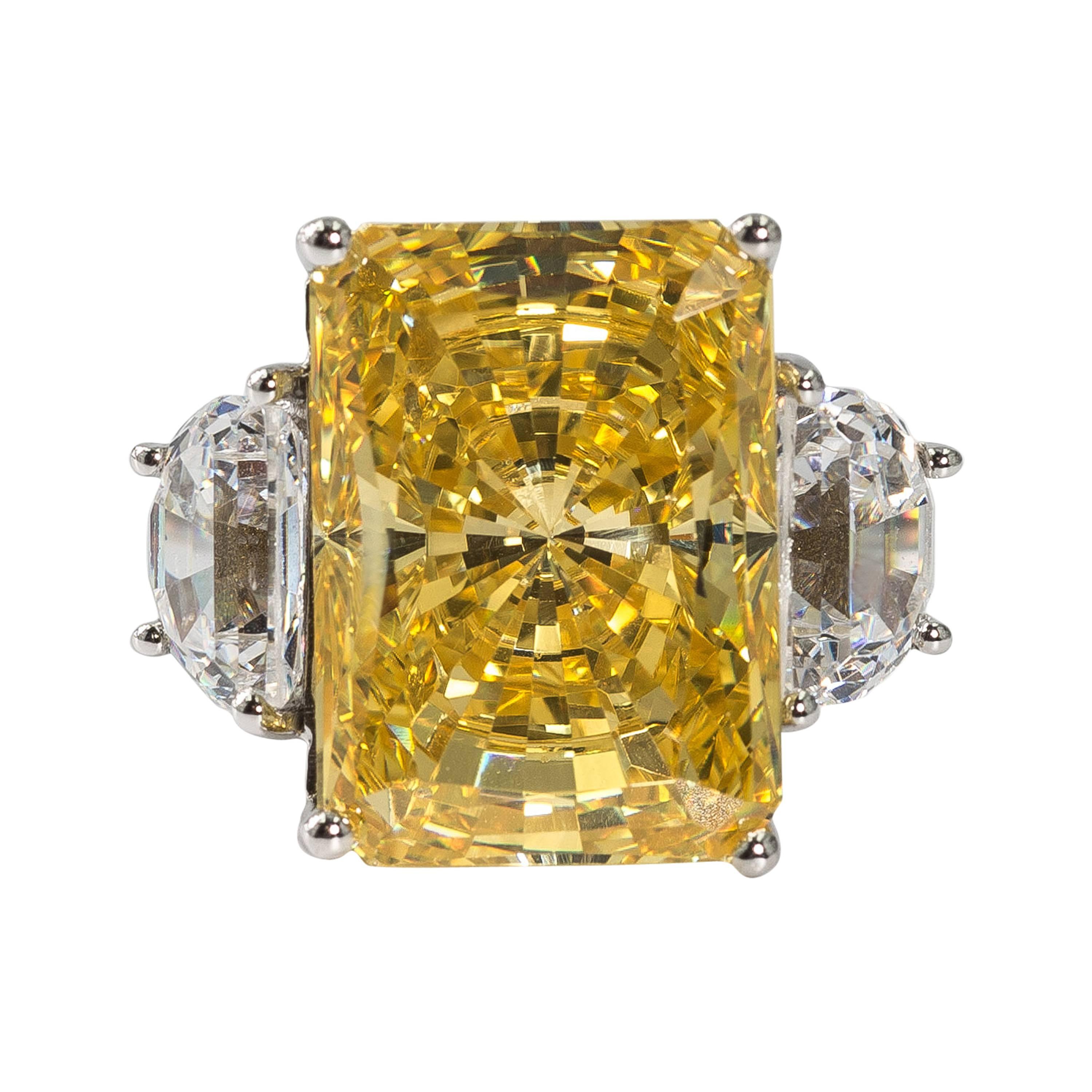 Magnificent Faux Canary Yellow 25 Carat Radiant Cut Diamond Ring at ...