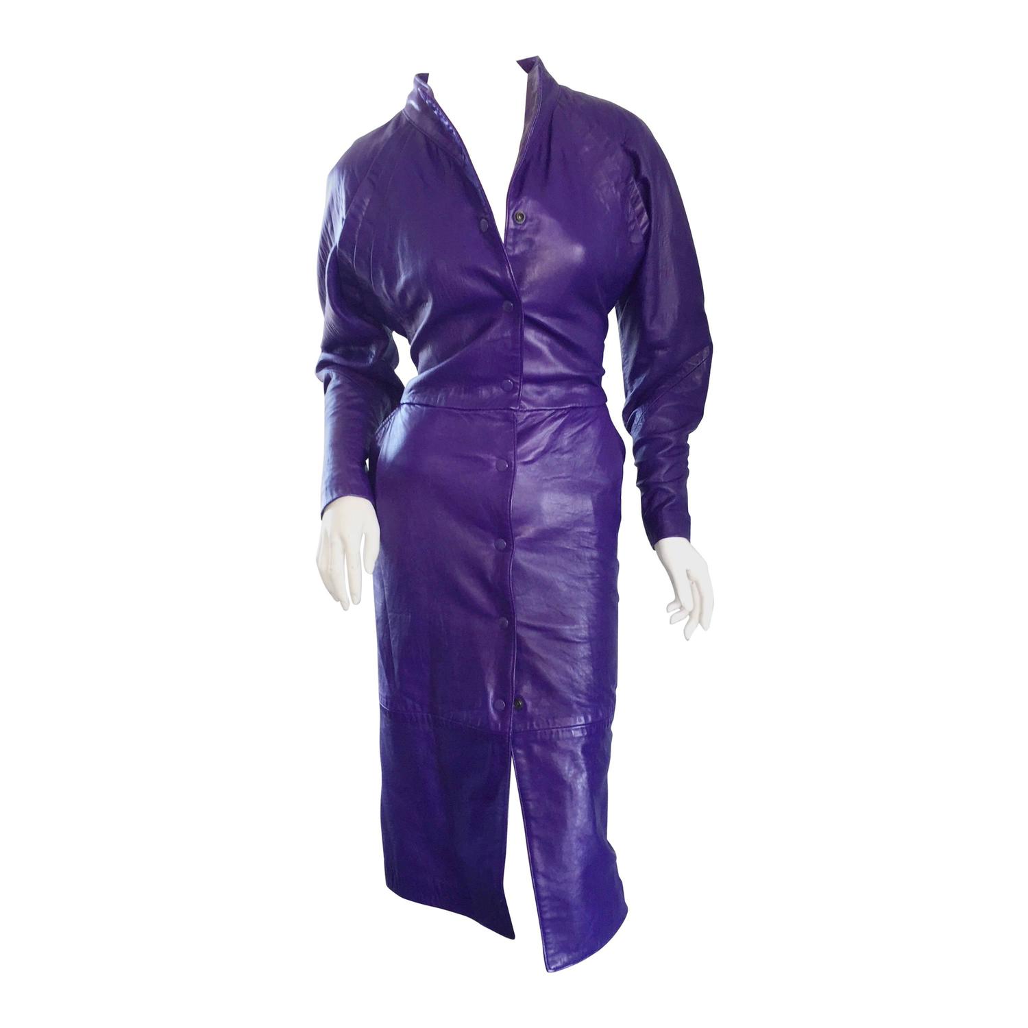 Vintage North Beach Leather by Michael Hoban Purple Leather Dress or ...