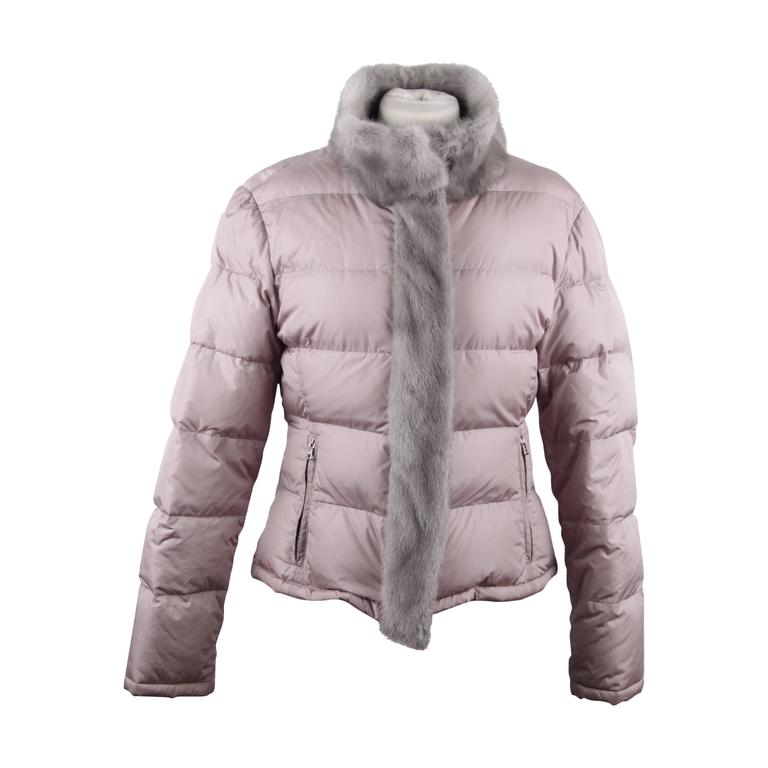 PRADA Italian Gray Nylon DOWN JACKET Puffer w/ MINK FUR Trim Sz 42 IT ...