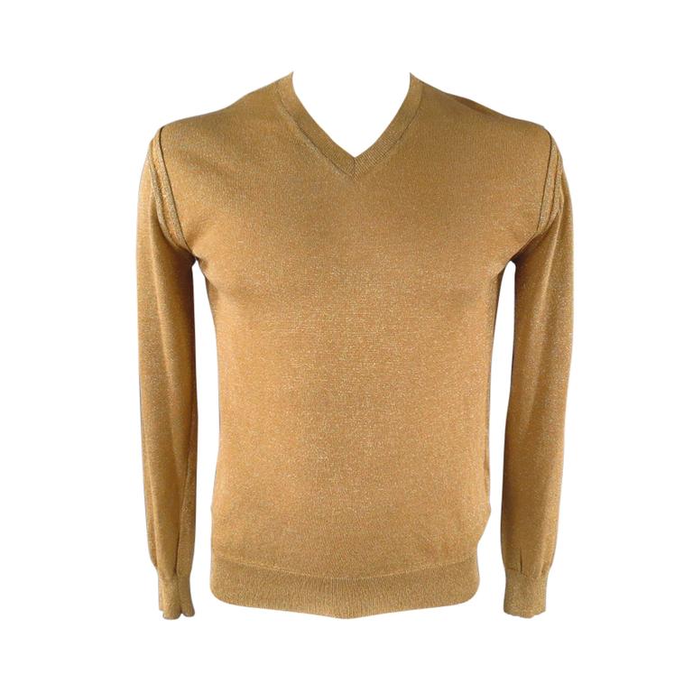 DIOR HOMME Size M Gold Sparkle Lurex V Neck Sweater at 1stDibs | gold ...