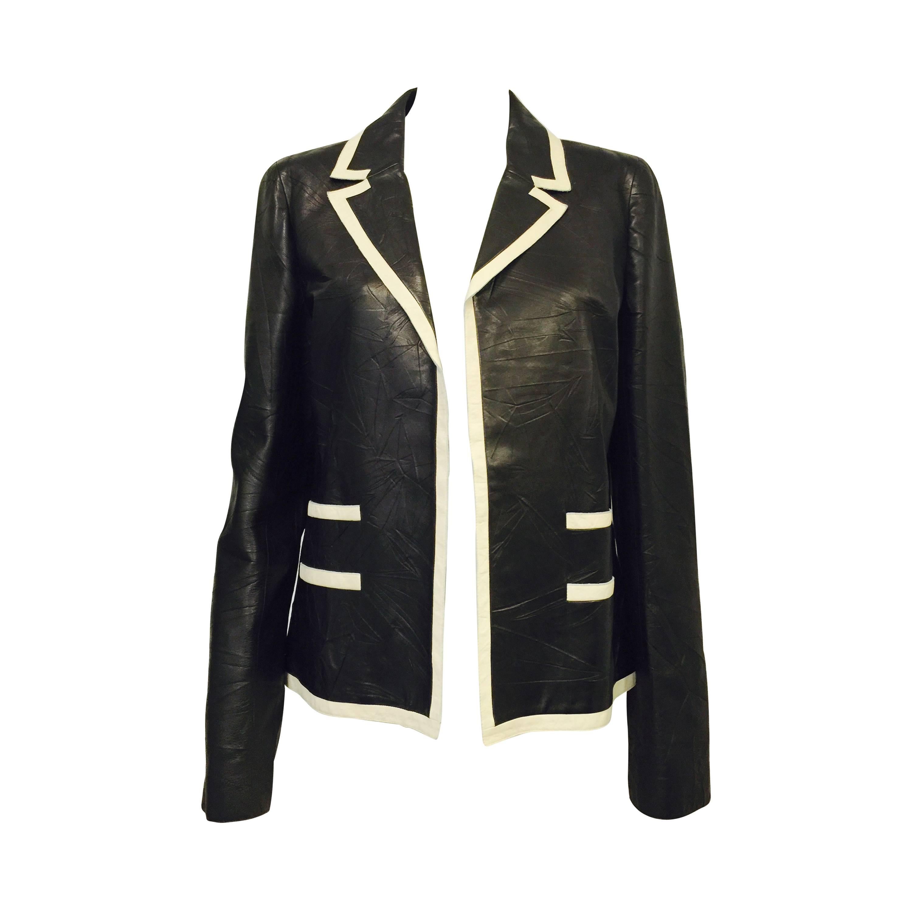 Chanel Spring 2005 Crushed Black Lambskin Jacket With Ivory Trim For ...