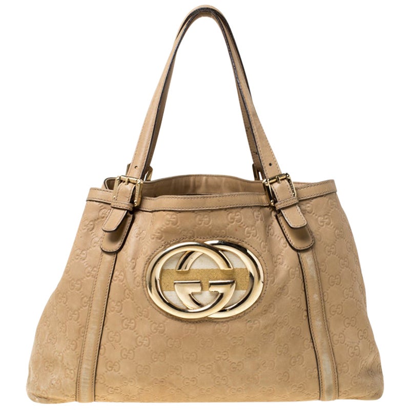 Gucci Vintage Cut Out Handle Bag Canvas with Leather Medium at 1stDibs