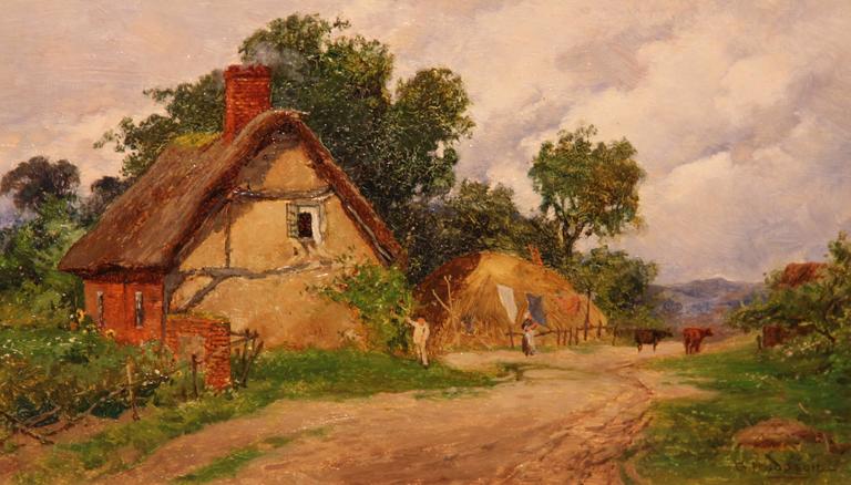 "Cottage at Barton in Fabis, Notts" Oil Painting by George Hodgson at ...