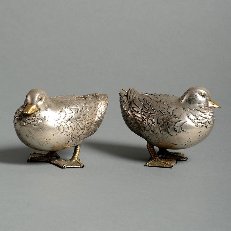 Pair of 19th Century Silver Gilt Ducks at 1stDibs