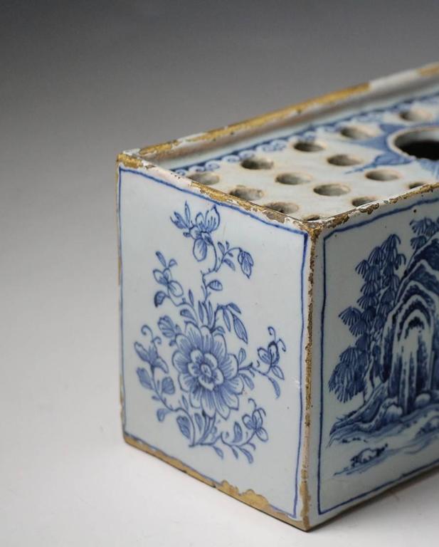 Antique Mid-18th Century English Delftware Flower Brick of Good Size ...