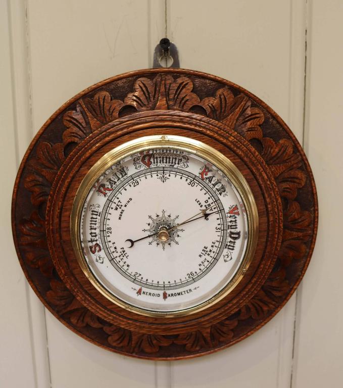 Edwardian Carved Circular Oak Barometer at 1stDibs