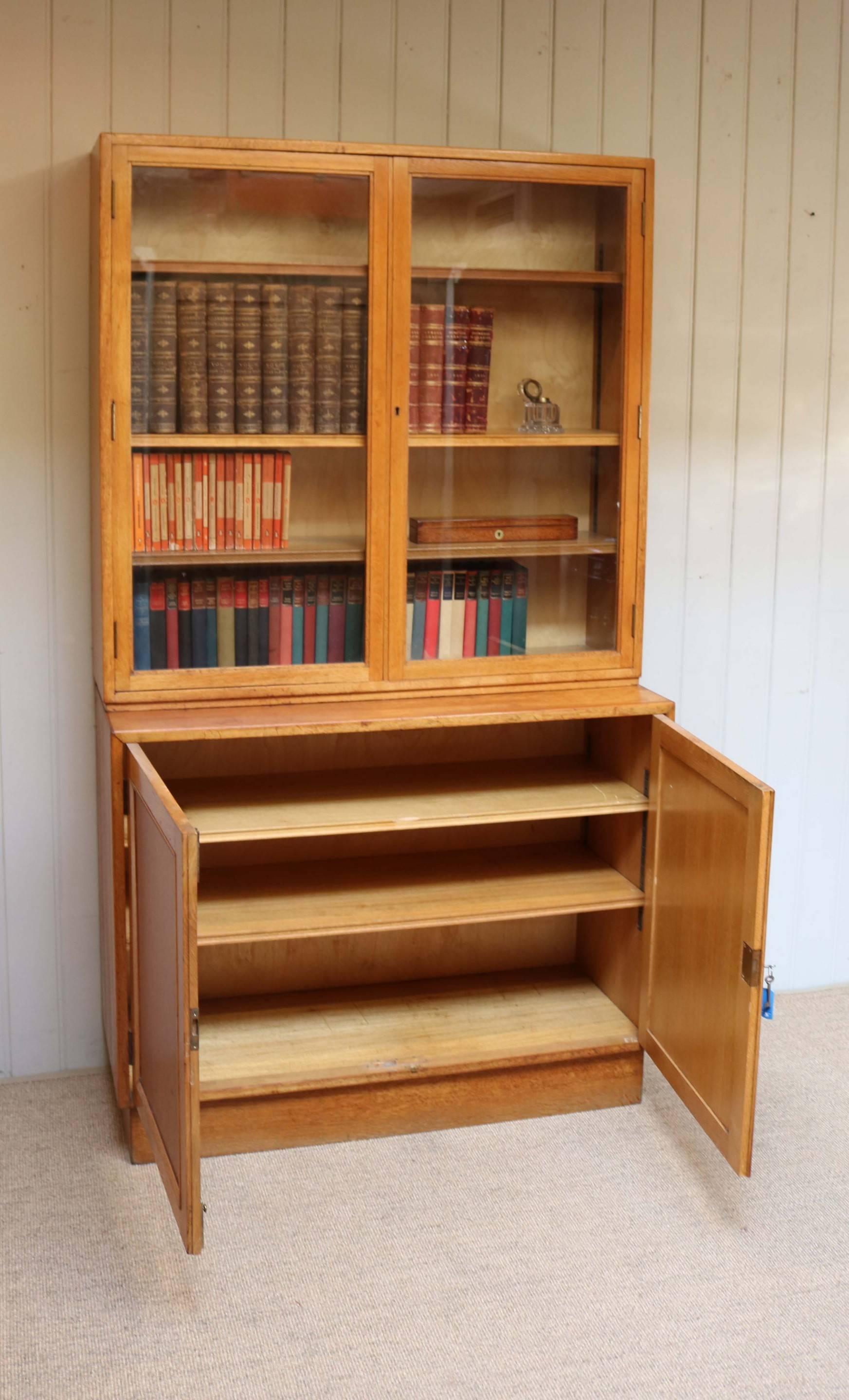 Large Light Oak Cabinet Bookcase For Sale at 1stDibs