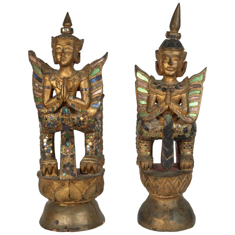 Pair of Thai Gilded Kinnari Statues at 1stDibs | kinnaris thai, kinnaris
