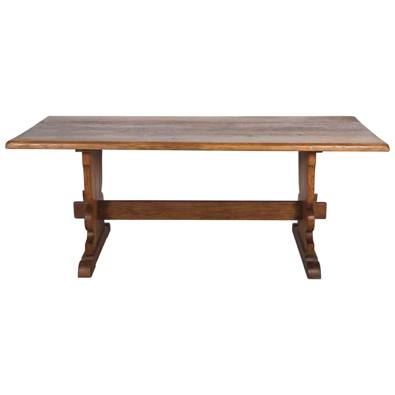 Vintage Rectangular Wood Trestle Farmhouse Table at 1stDibs