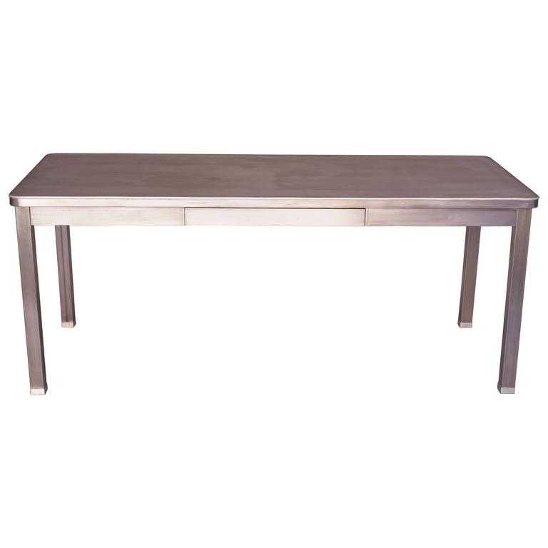 Very Long Steel Table or Desk with One Drawer at 1stDibs