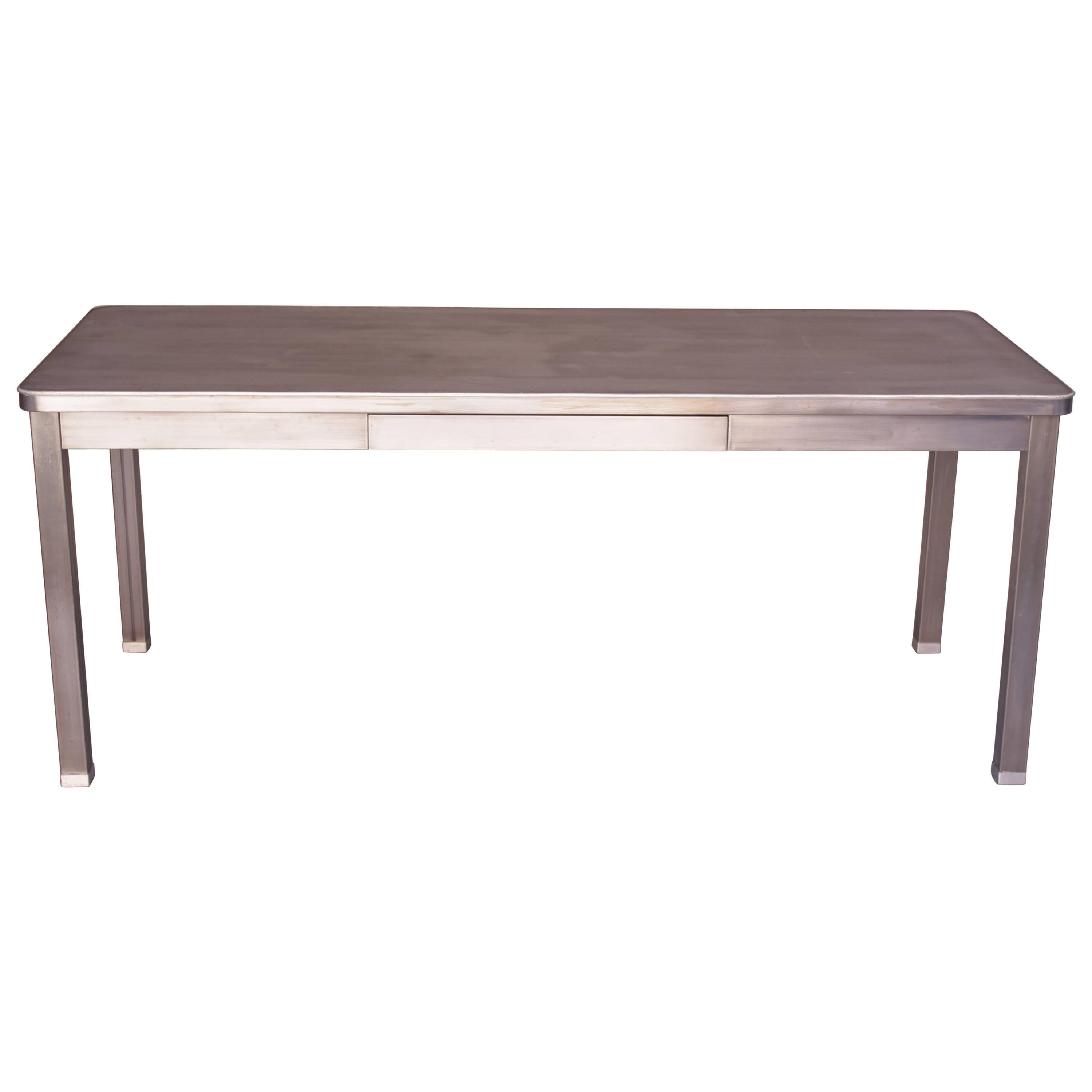 Very Long Steel Table or Desk with One Drawer at 1stDibs