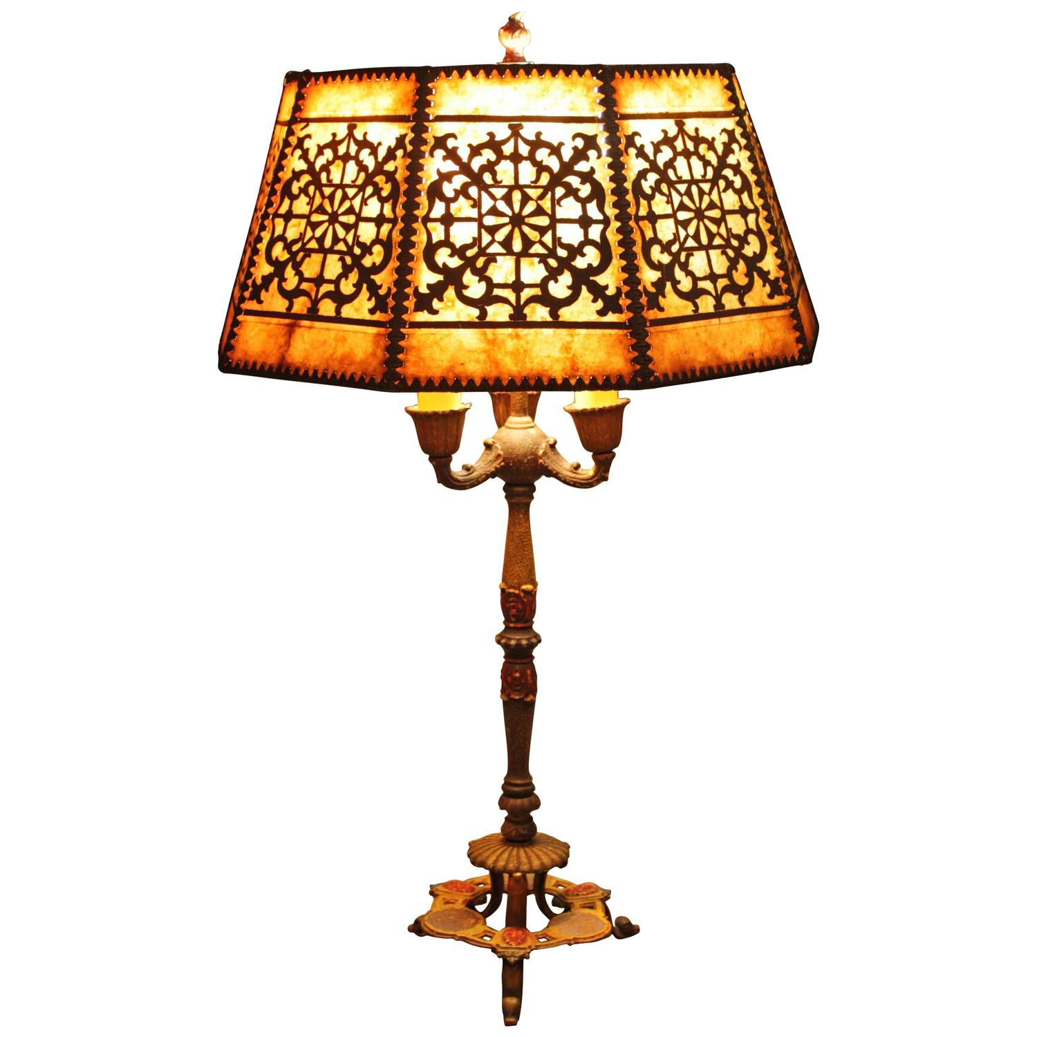 Outstanding Antique Table Lamp with Original Mica Shade at 1stdibs