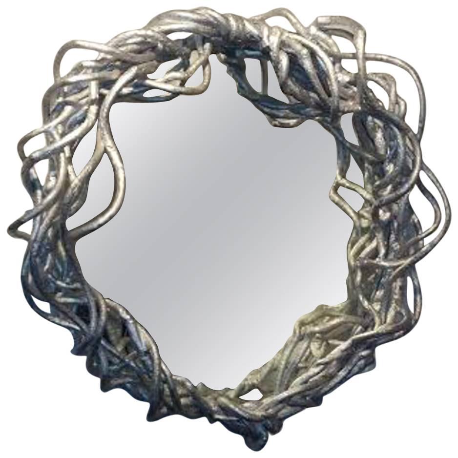 Abstract Sculpted Pewter Mirror. at 1stDibs