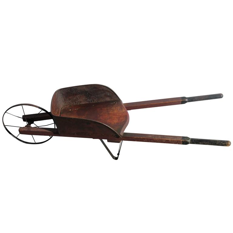 19th Century Original Red Painted Child's Wheel Barrel For Sale at 1stdibs