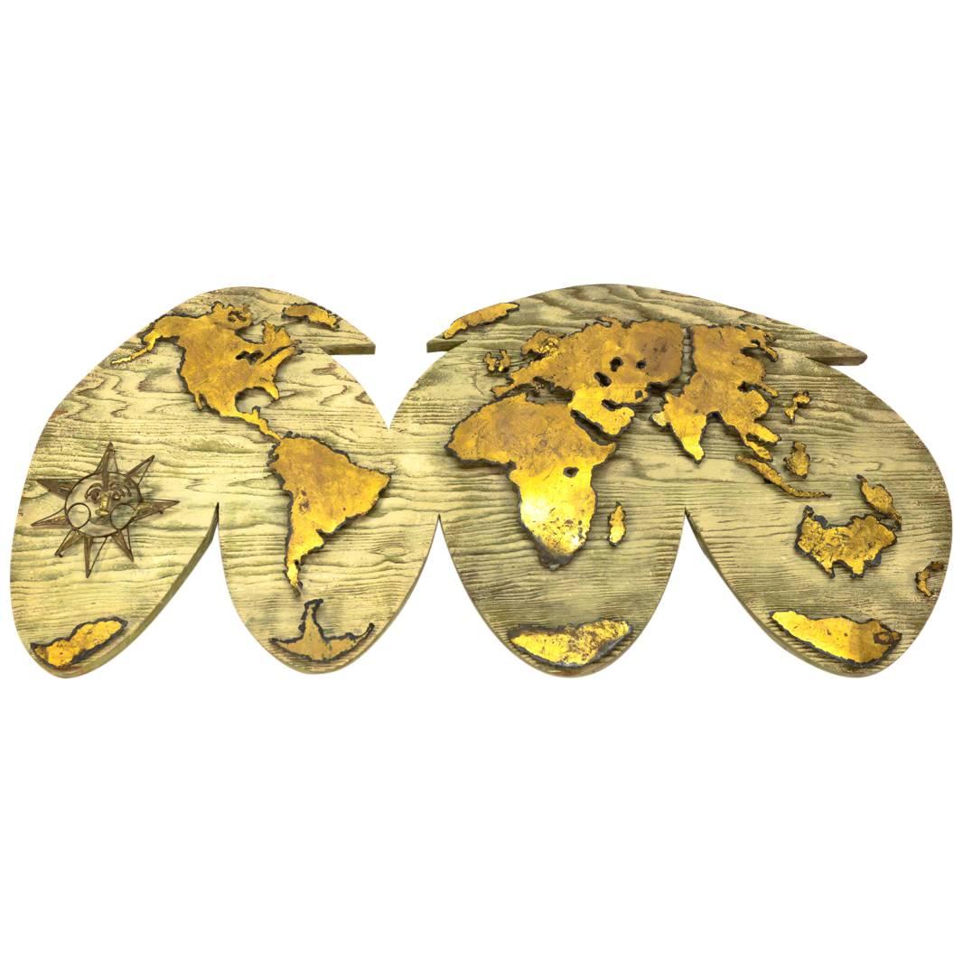 Brutalist World Map Art Piece at 1stDibs