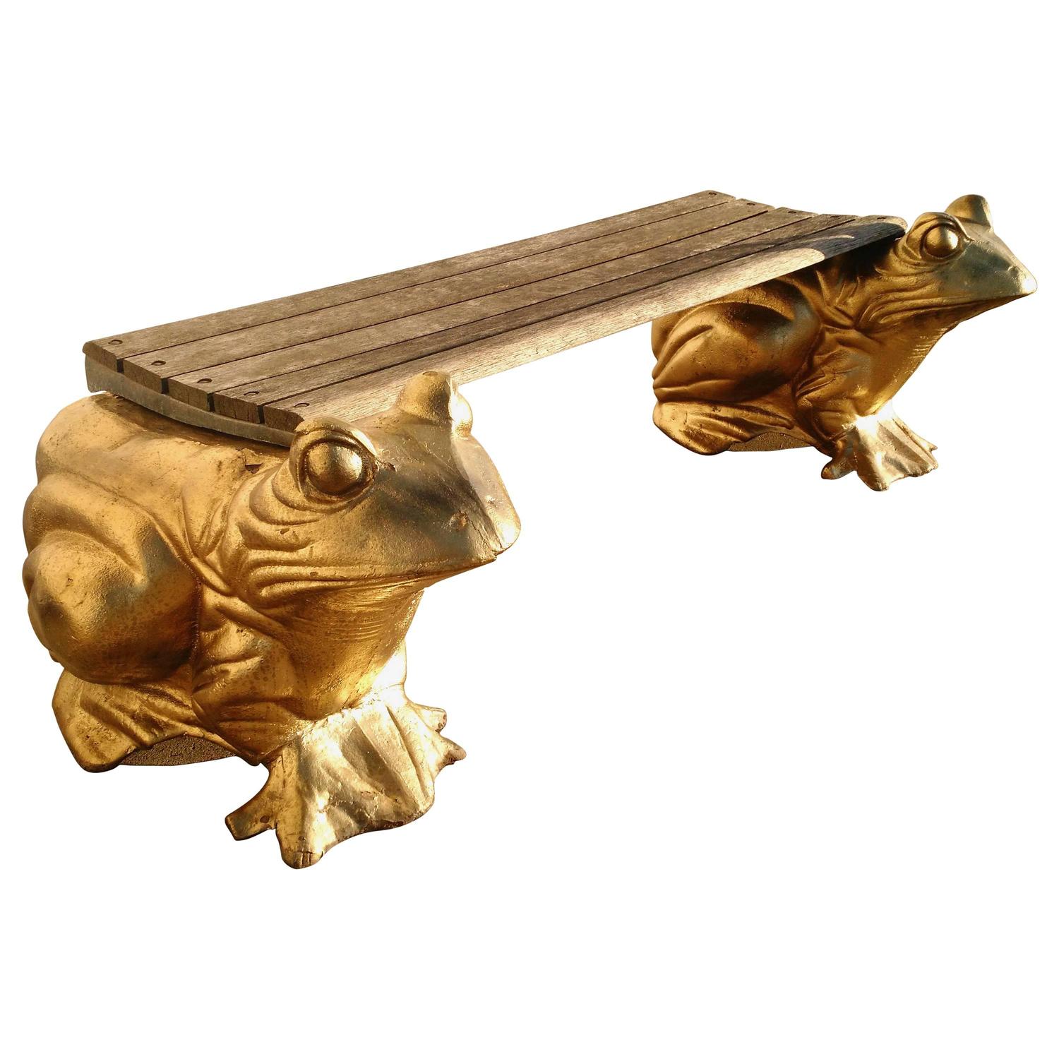 Giant Frog Art Iron SCULPTURE Garden Slat Bench For Sale at 1stdibs