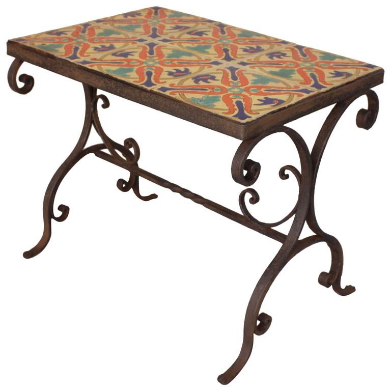 Early California D&M Tile Table with Wrought Iron Base at 1stDibs