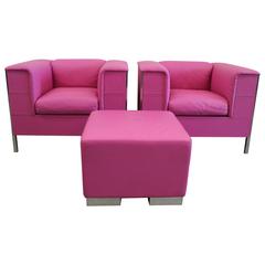Poltrona "Talus" Armchairs and "Massimo" Footstool in Hot Pink "Pelle ...