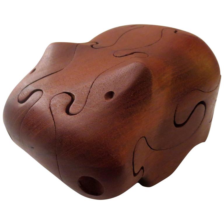 Solid Figural Hippo Walnut Wood Puzzle Toy by Deborah D Bump at 1stDibs
