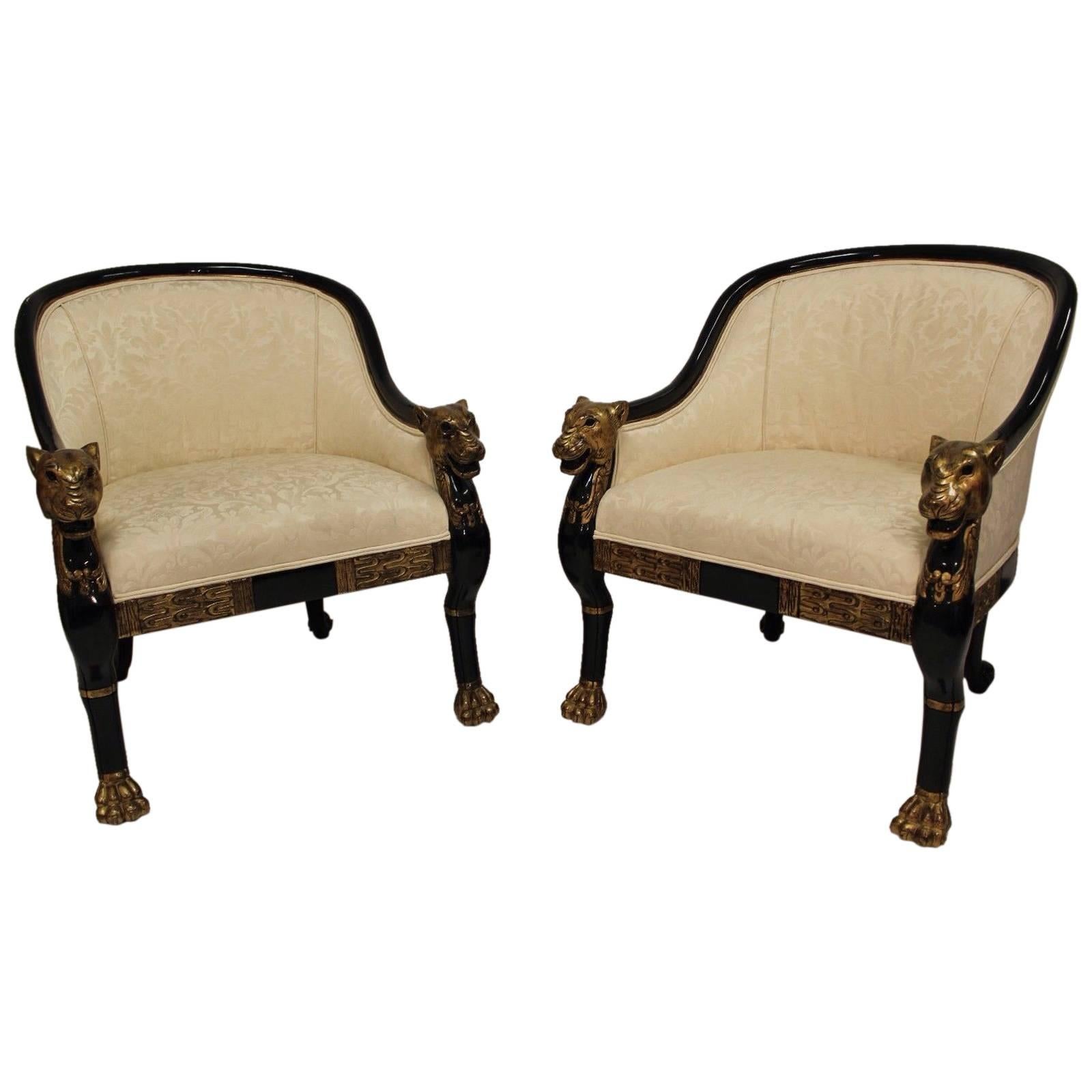 Pair of Hollywood Regency Style Panther Chairs at 1stDibs