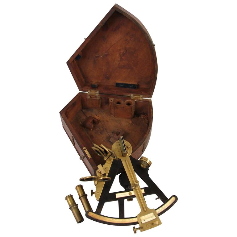 English Ebony and Brass Octant with Case at 1stDibs