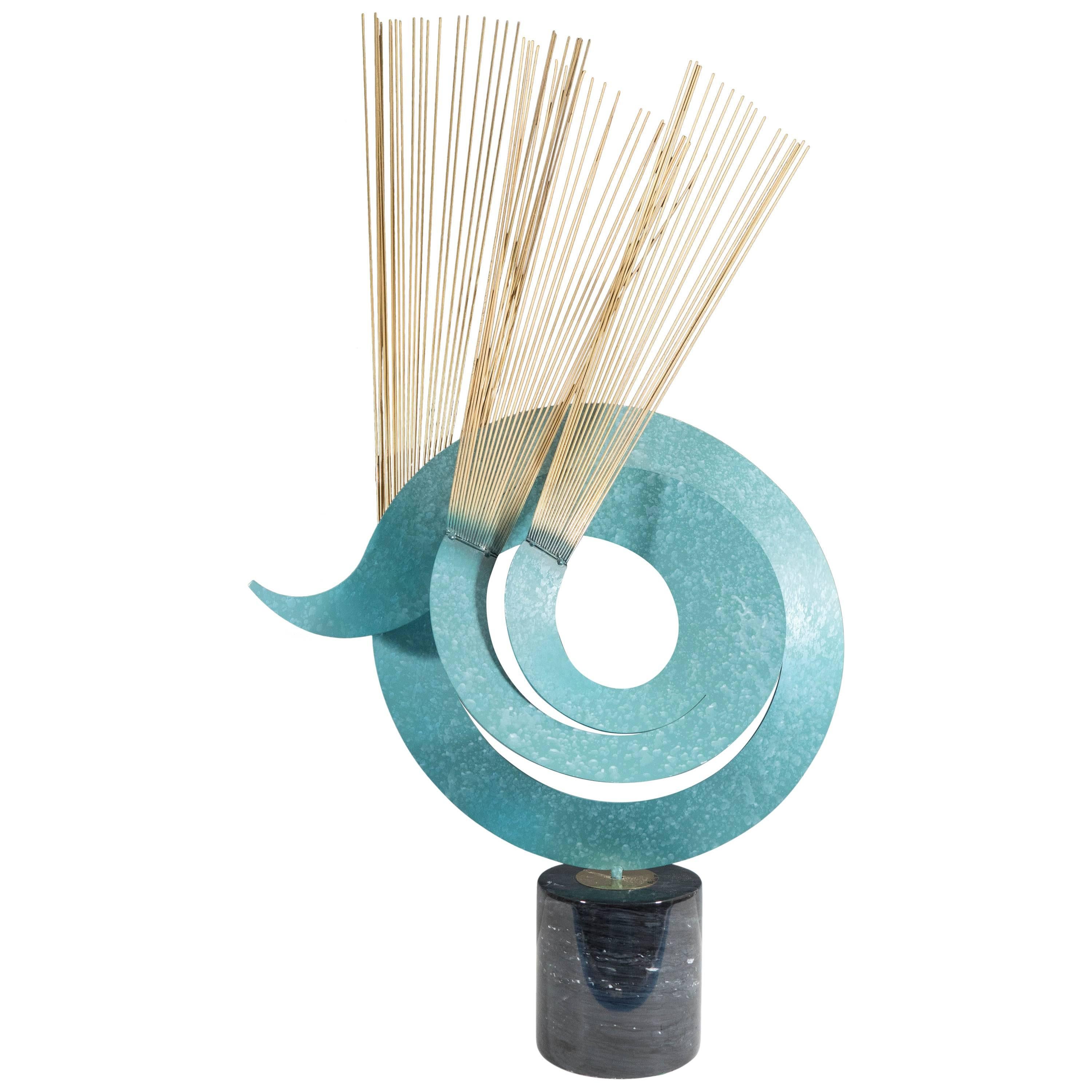 Curtis Jere Abstract Kinetic Table Sculpture in Mixed Metal on Marble ...