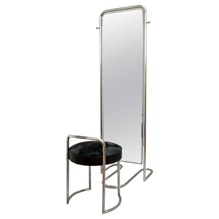Louis Sognot Dressing Mirror with Matching Ottoman at 1stDibs