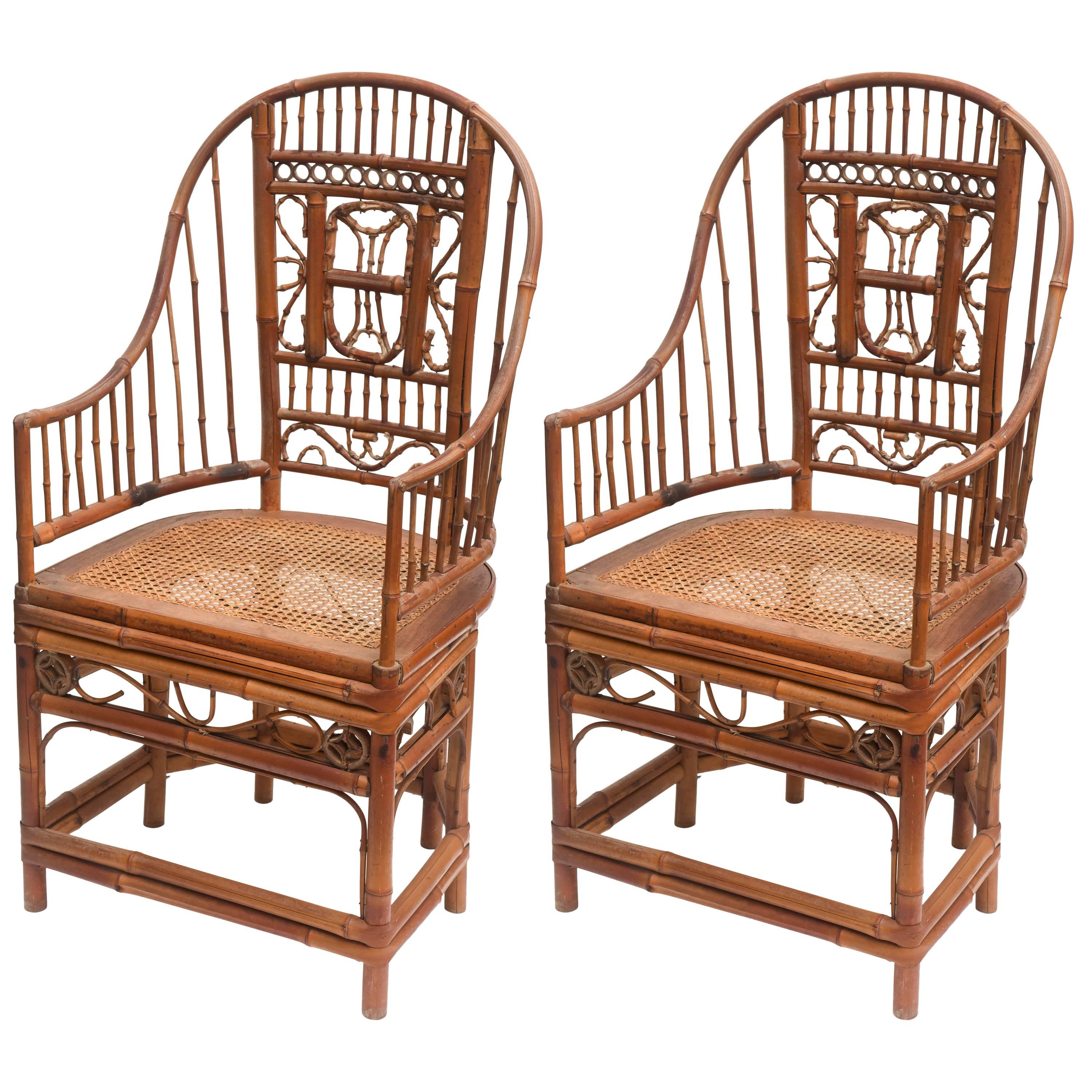 Pair of Lovely High Back Bamboo Arm Chairs at 1stDibs