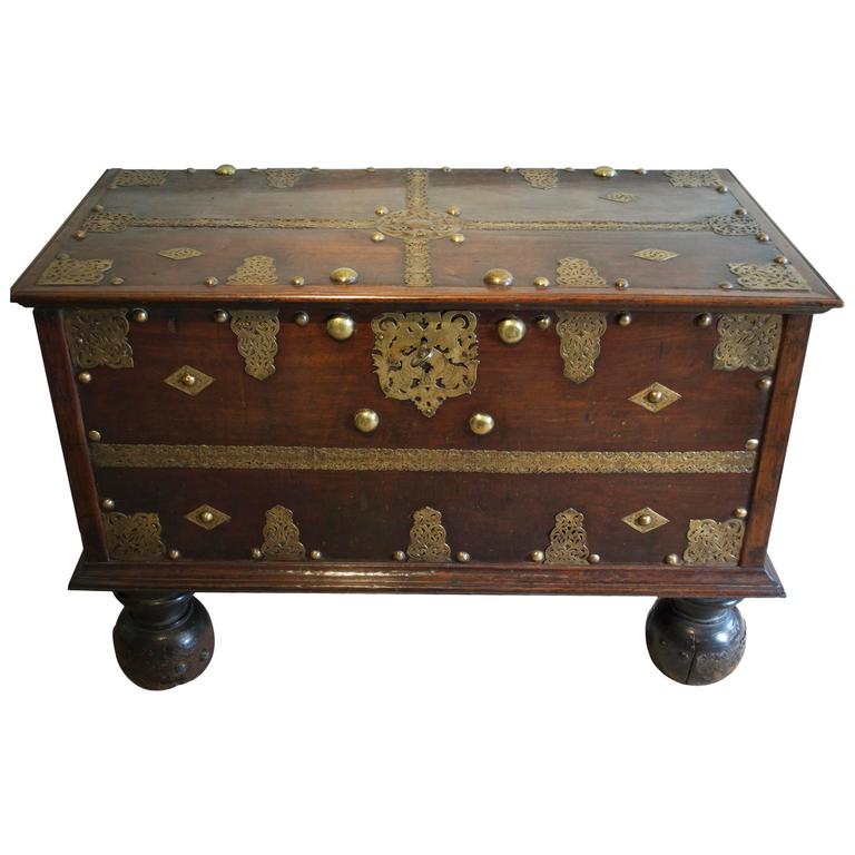 Brass Mounted Teak Trunk at 1stDibs