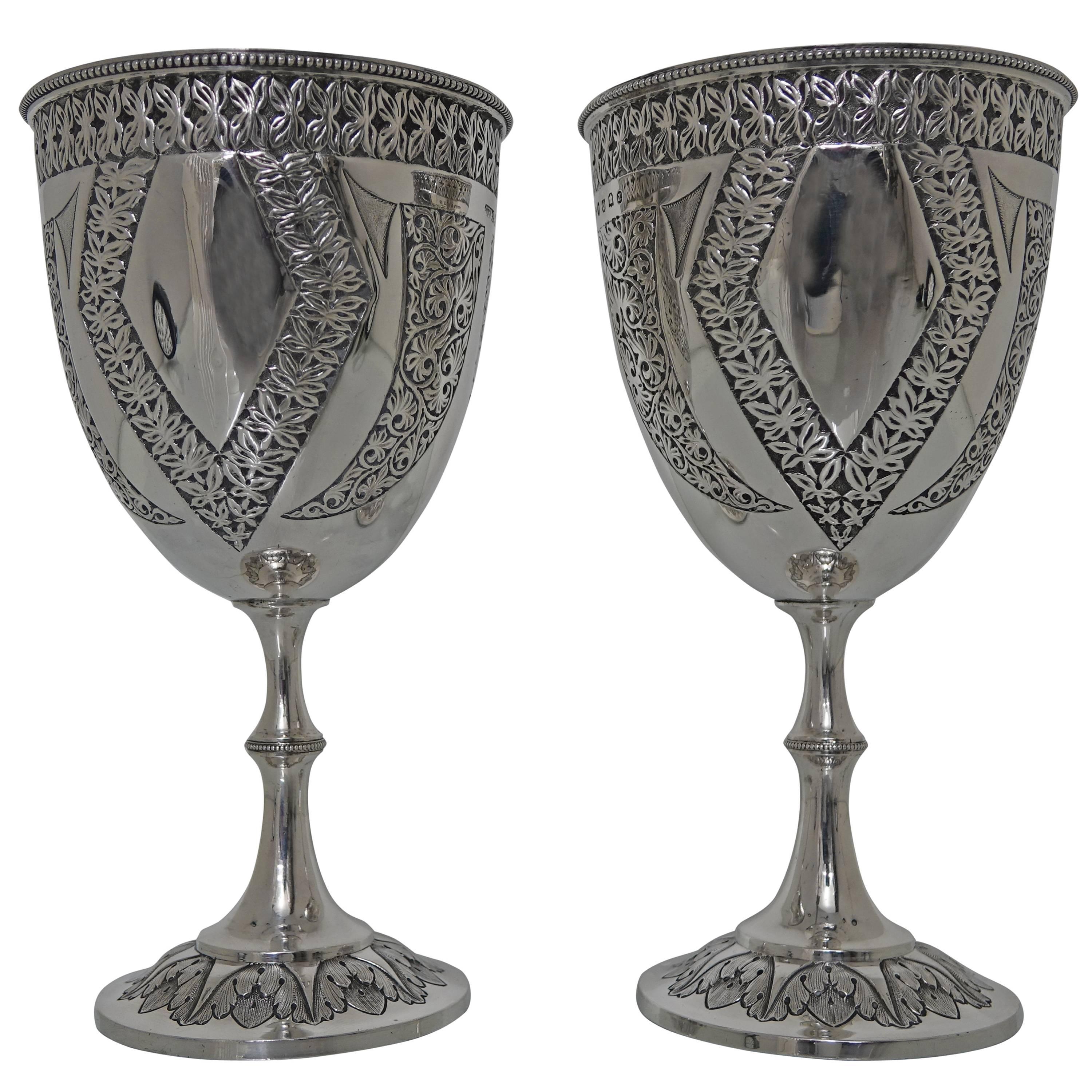 Antique Victorian 19th Century Pair Silver Wine Goblets, Edinburgh ...
