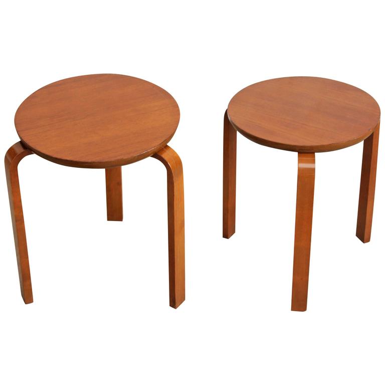 Teak Scandinavian Modern Stools Alvar Aalto Style at 1stDibs
